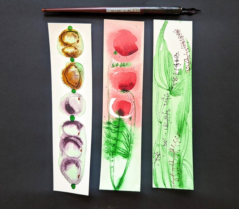 Set of 3 Handdrawn Ink Cards / Bookmarks - Etsy