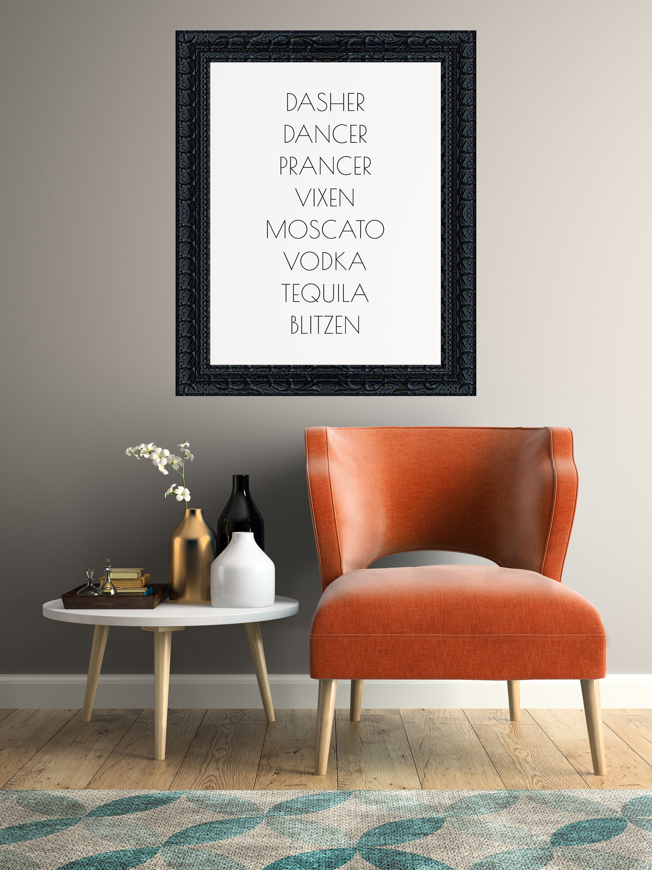 Reindeer Names Print, Bar Cart Sign, Christmas Decor, Holiday Poster ...