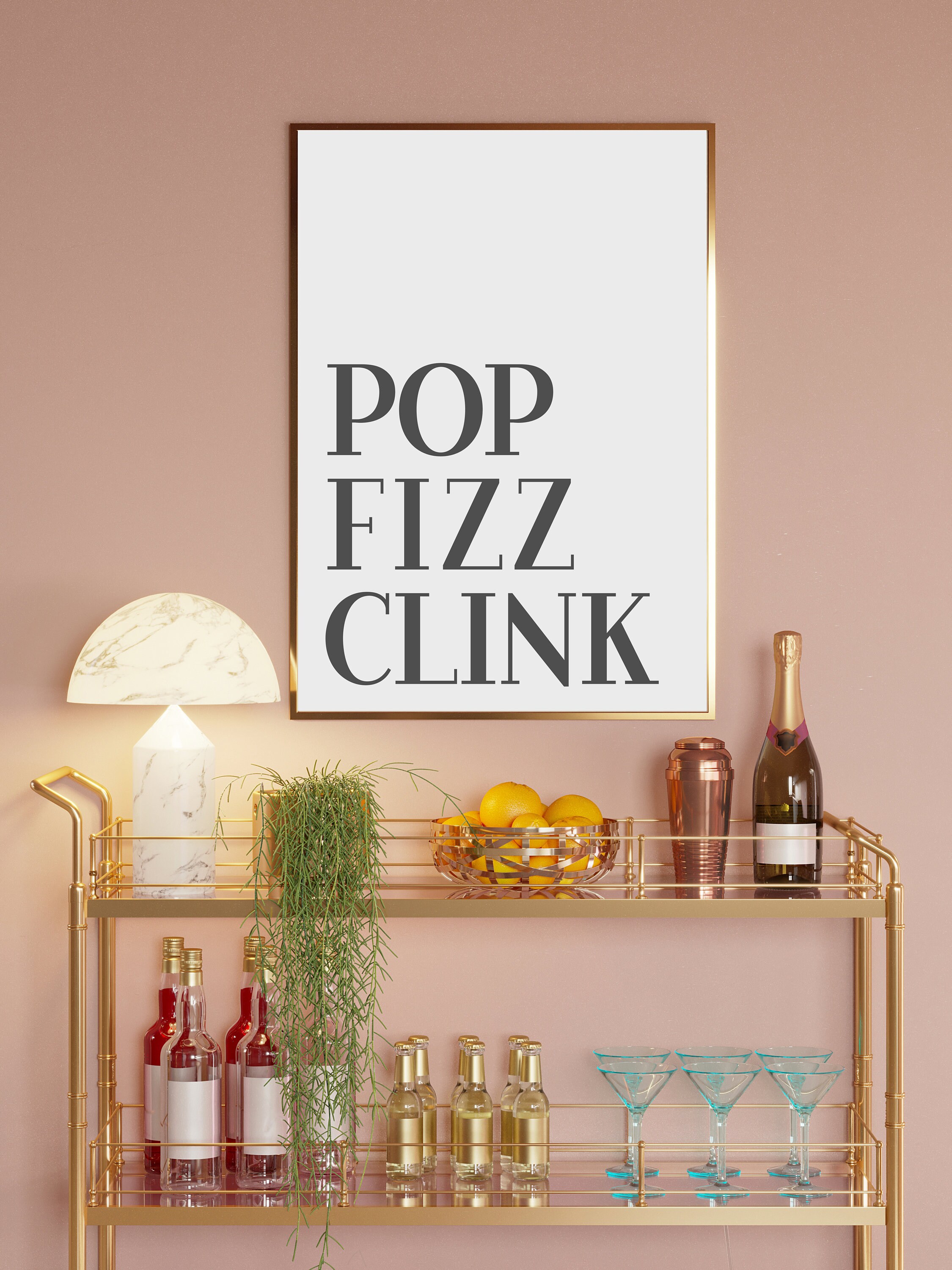 Bar Cart Printable, Pop Fizz Clink Sign, Home Bar Sign, Bar Cart Print ...