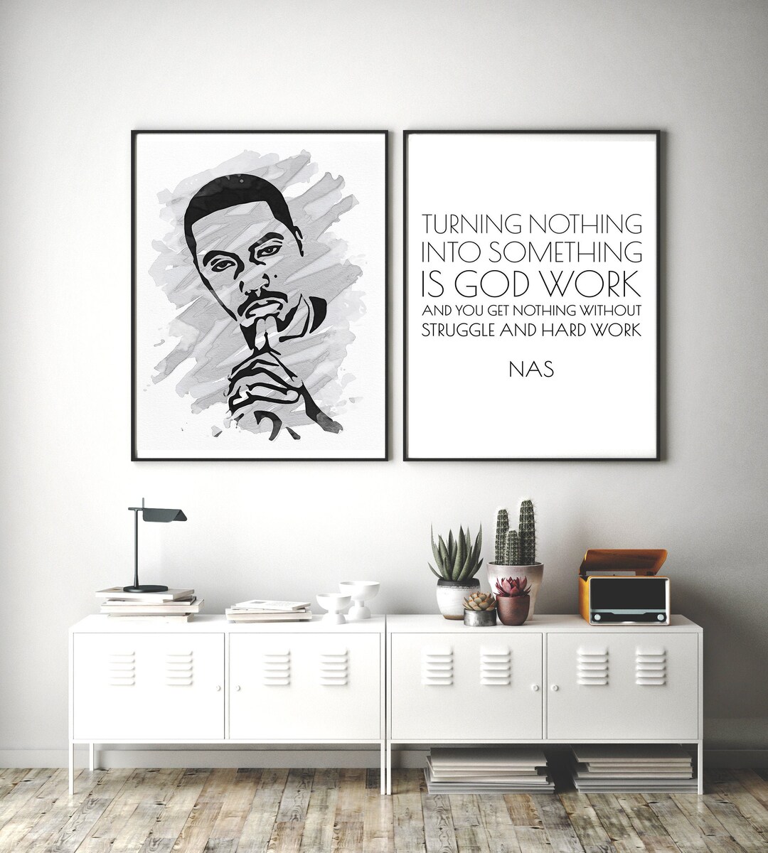 Set of 2 Hip Hop Posters. Rapper Wall Art, Nas Portrait, Rap Lyrics ...