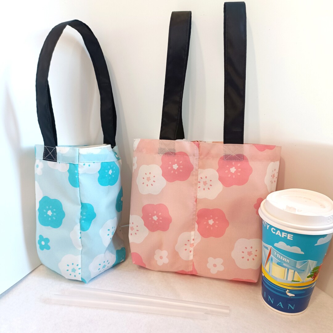 Floral1 Reversible 2-cup Bag, Foldable Bag, Bubble Tea Cup Bag With ...
