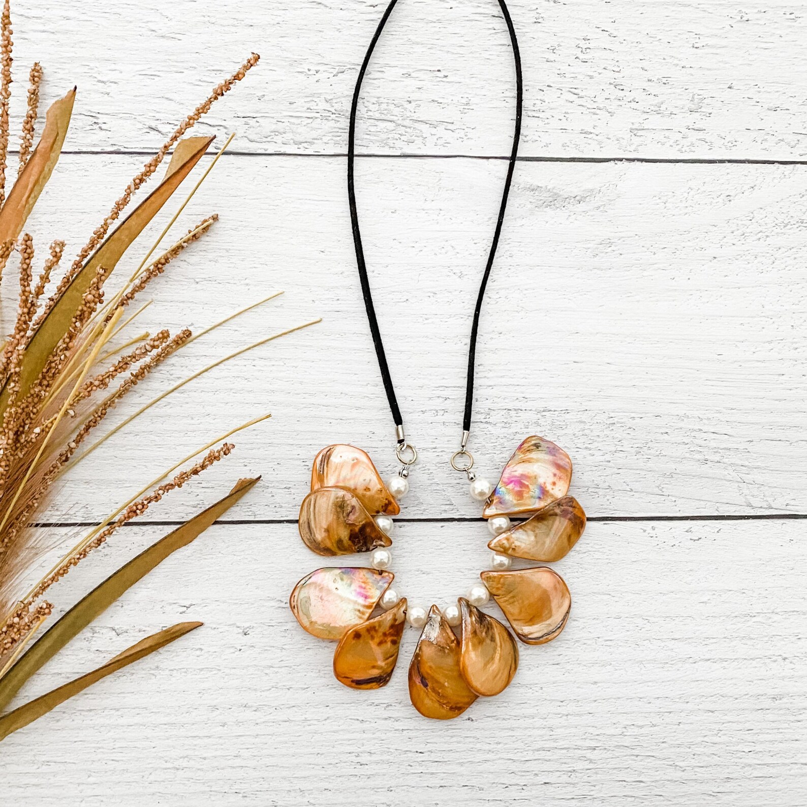 Pearls & Shell Statement Necklace Shell Beaded Necklace-gift for Her ...