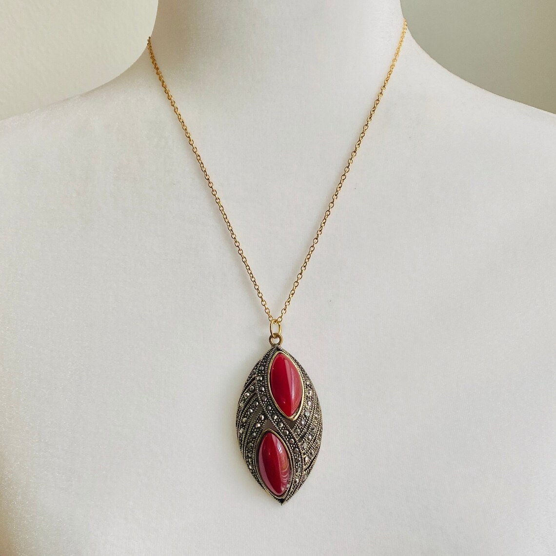 Red Cabochon Vintage Jewelry-vintage Necklace-statement Necklace ...