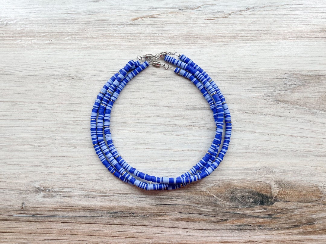 Blue Heishi Beads Choker | Summer Beach Choker | Polymer Clay Surf ...
