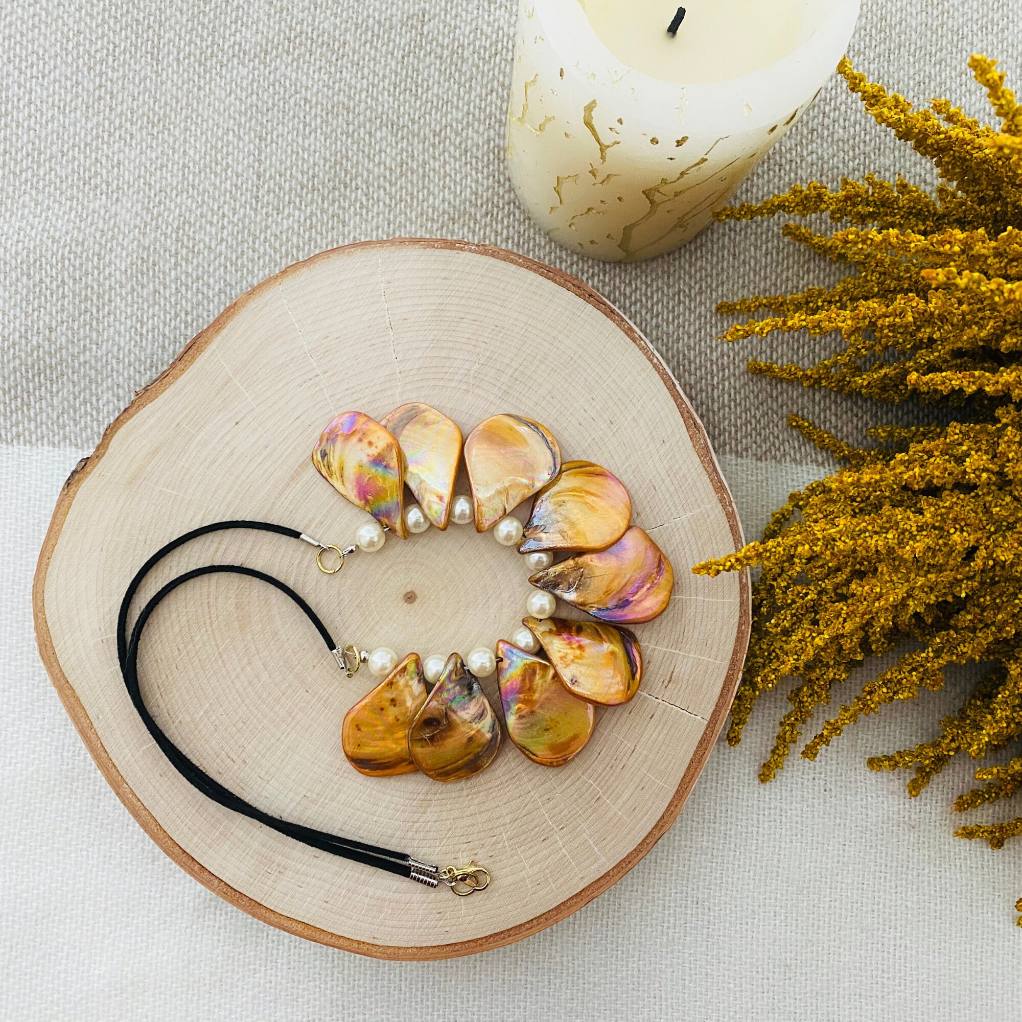 Pearls & Shell Statement Necklace Shell Beaded Necklace-gift for Her ...