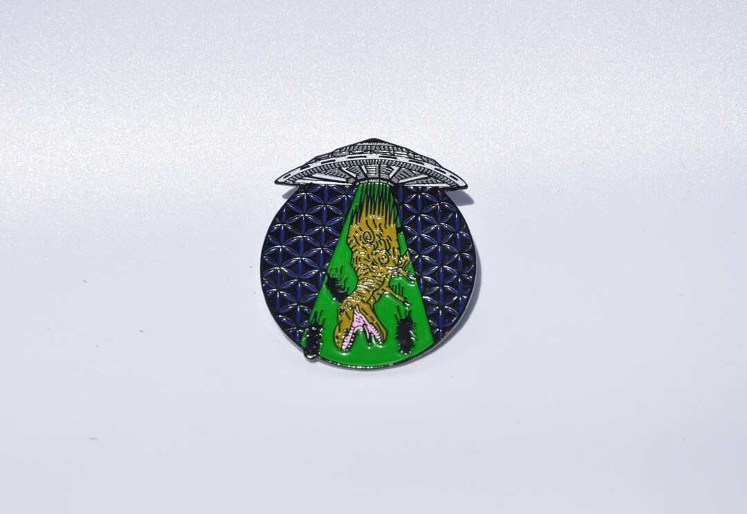 Aliens Abducting Dinosaur Enamel Hat Pin - Trippy Outer Space Abduction ...