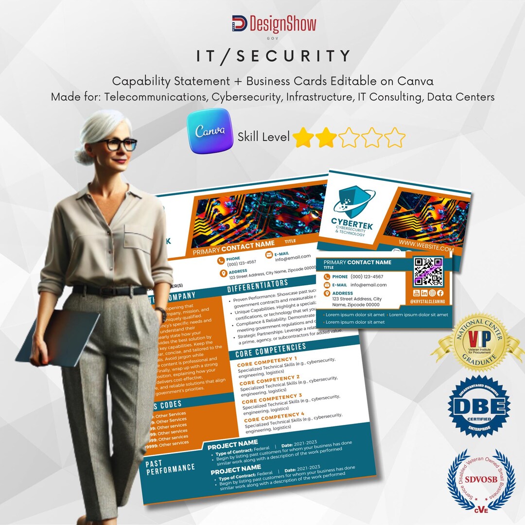 Editable It/cyber Capability Statement & Business Cards With Writing ...