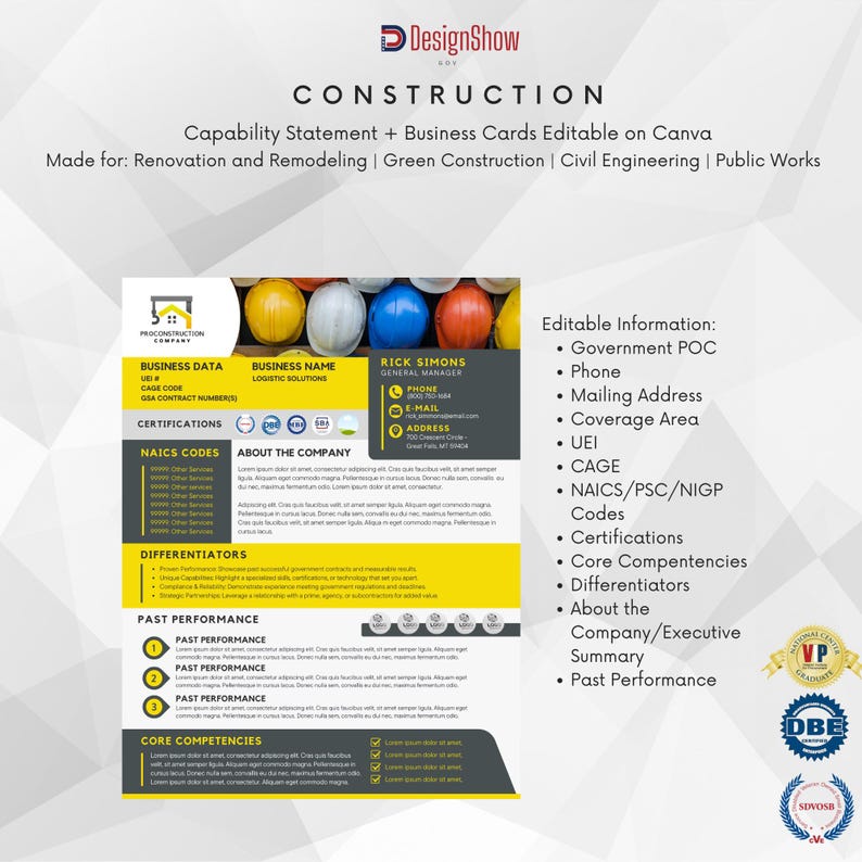 Construction and Engineering Capability Statement and Business Cards ...