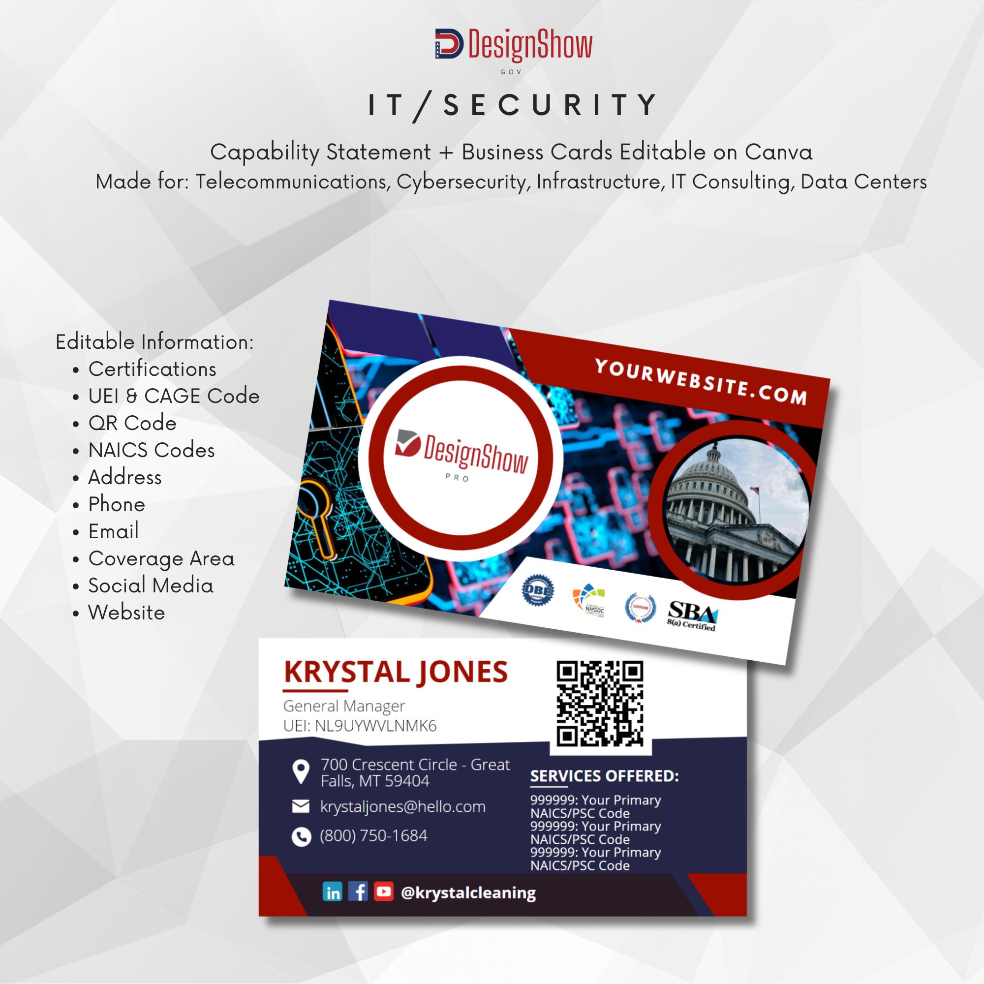 Editable It/cyber Capability Statement & Business Cards With Writing ...