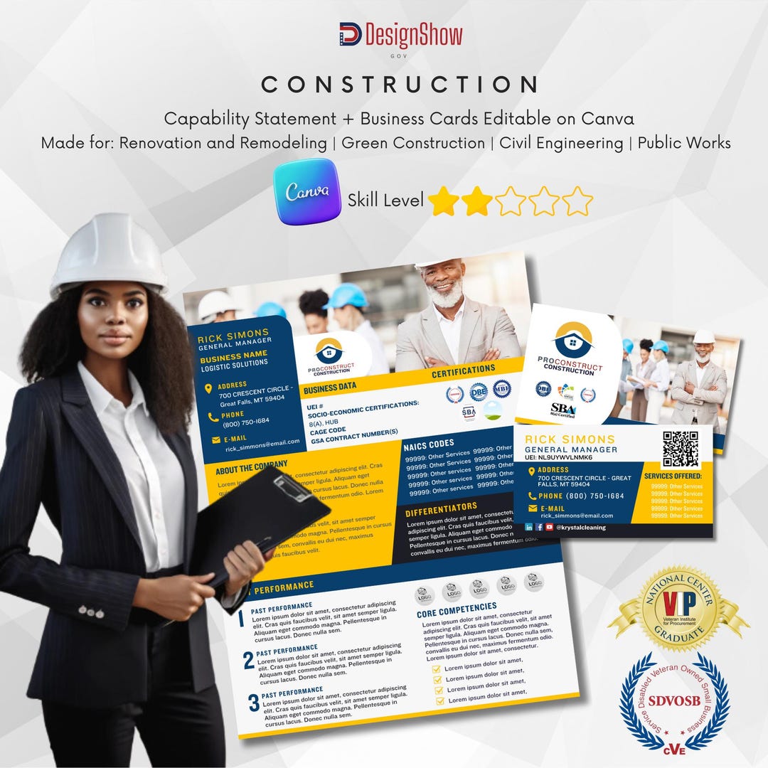Editable Construction Statement & Business Cards With Writing Guide Ver ...