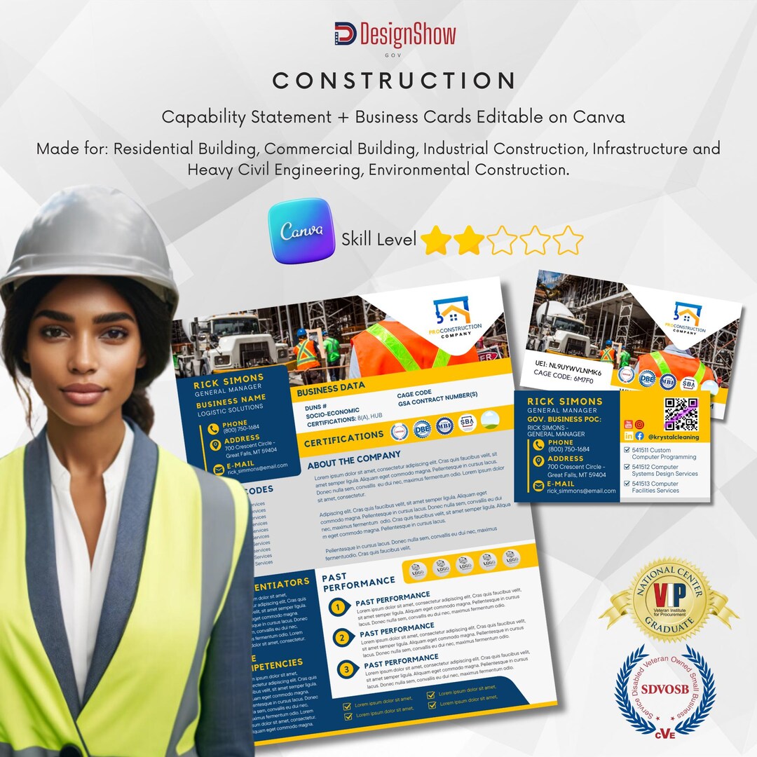 Construction Management Capability Statement and Business Cards - Canva ...