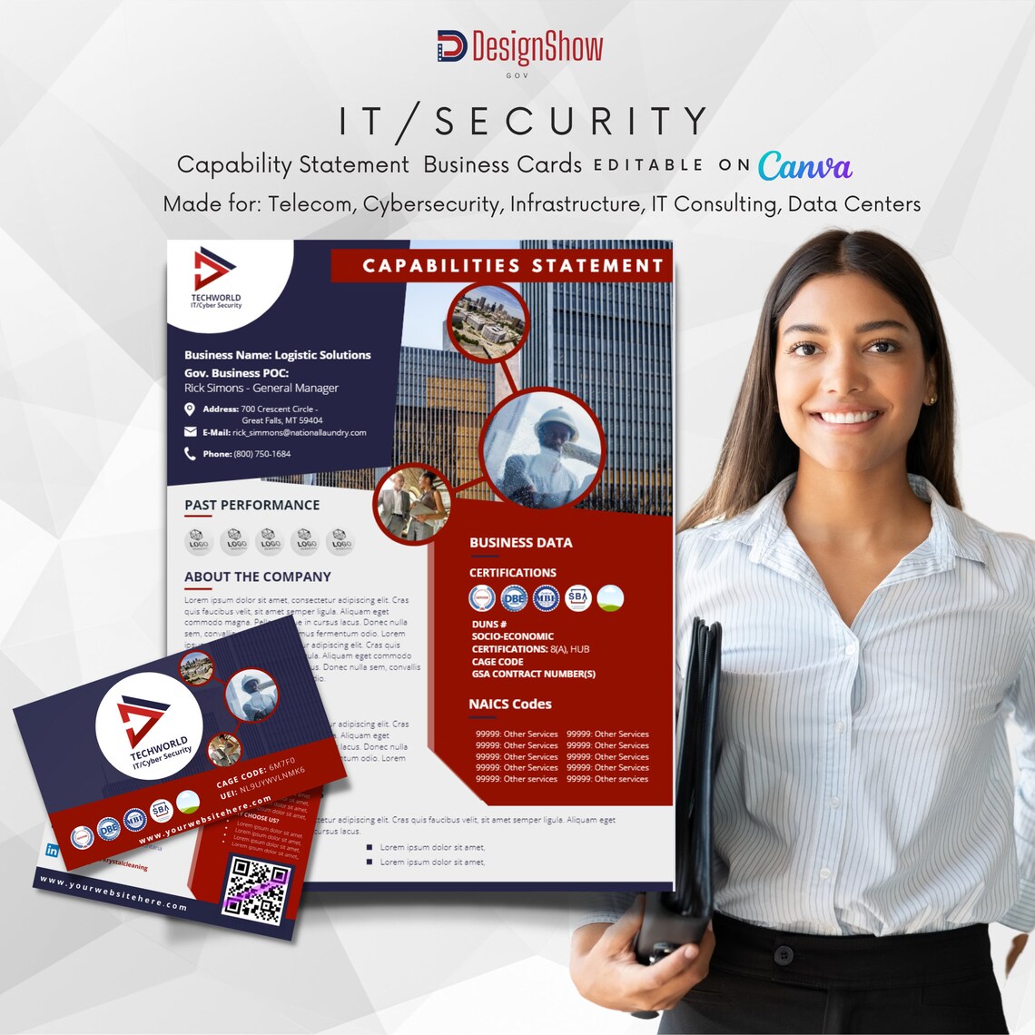 Editable It/cyber Capability Statement & Business Cards With Writing ...