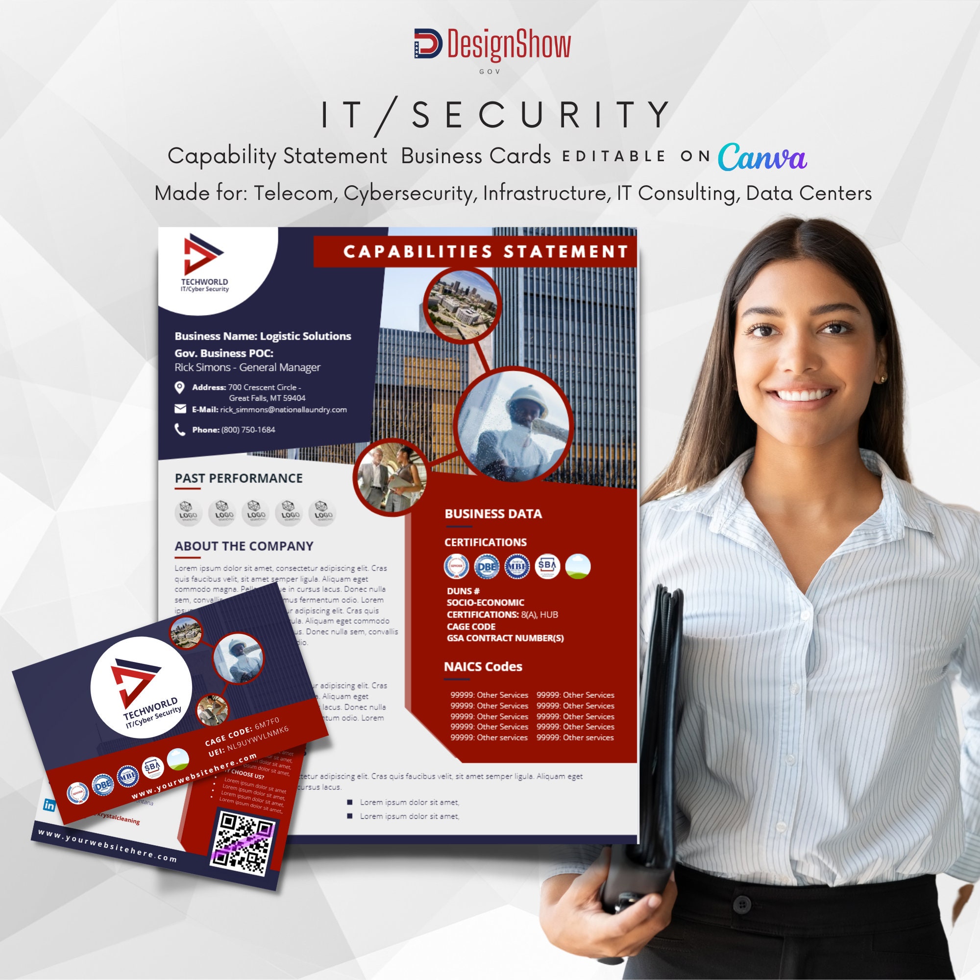 Editable It/cyber Capability Statement & Business Cards With Writing ...