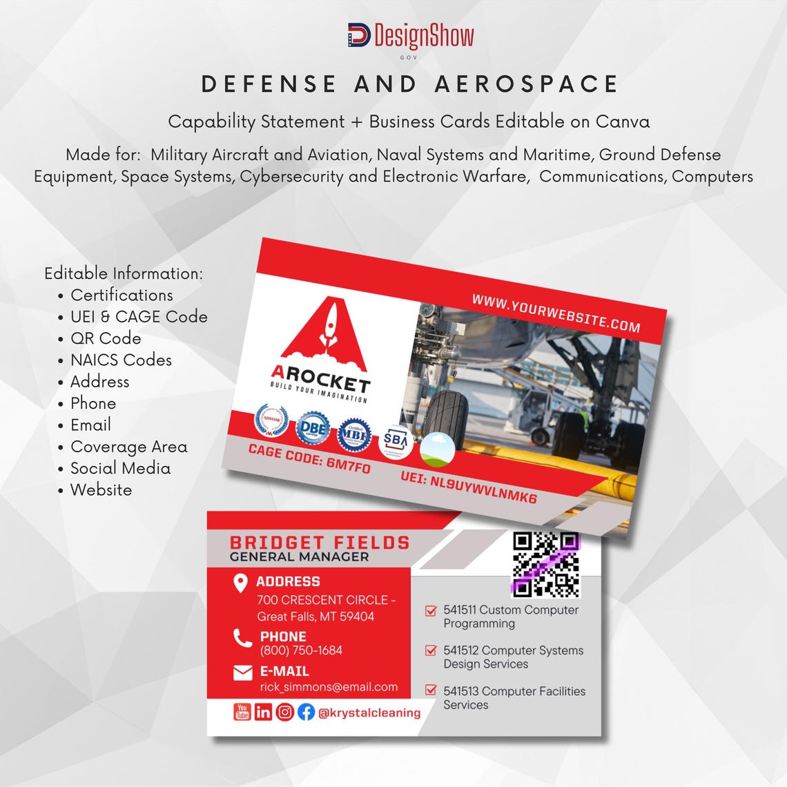 Defense and Aerospace Capability Statement & Business Cards Canva ...