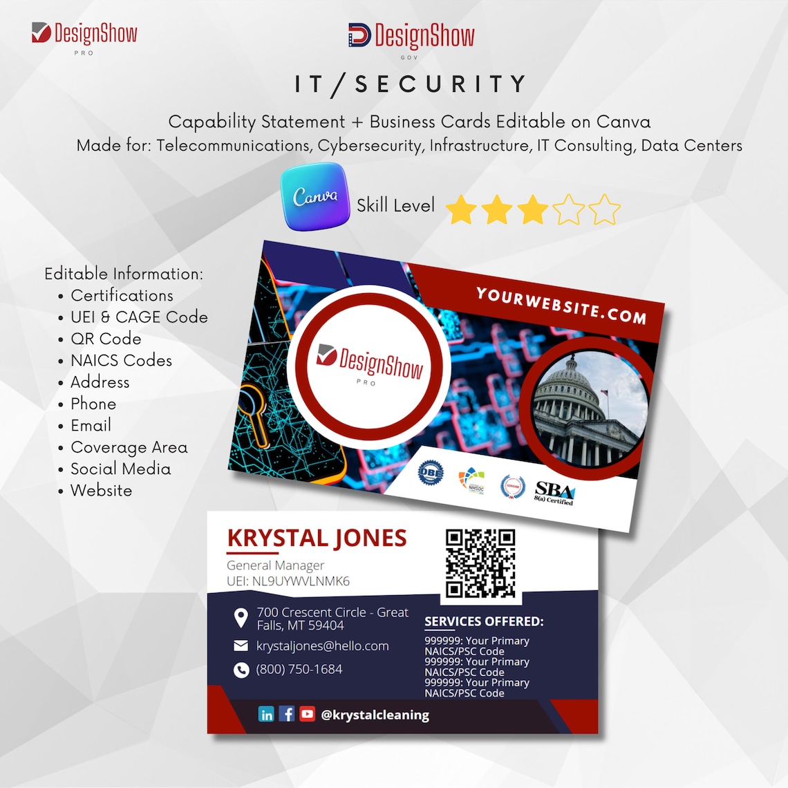Editable It/cyber Capability Statement & Business Cards With Writing ...