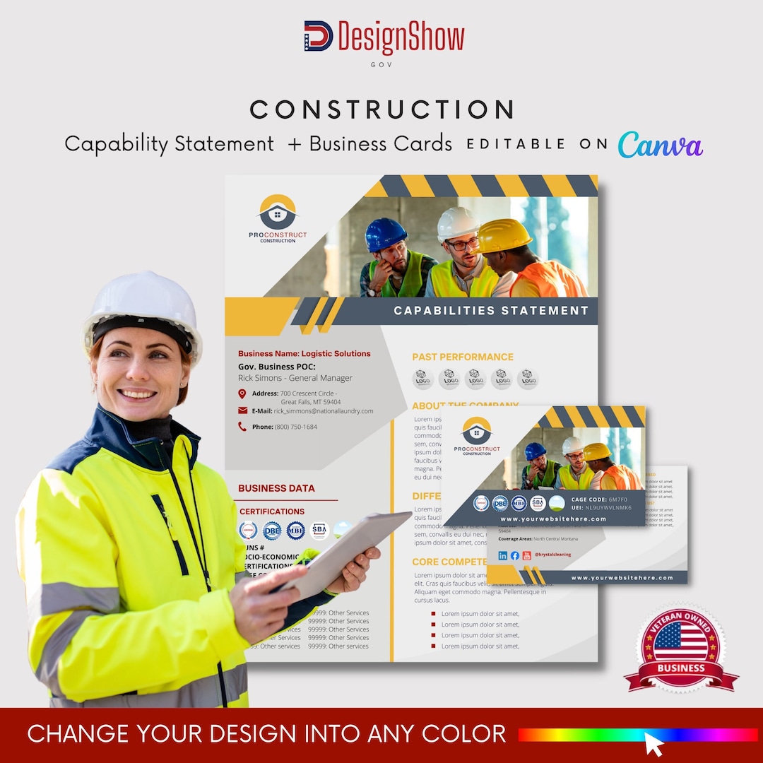 New 2023 Editable Construction Capability Statement & Business Cards ...