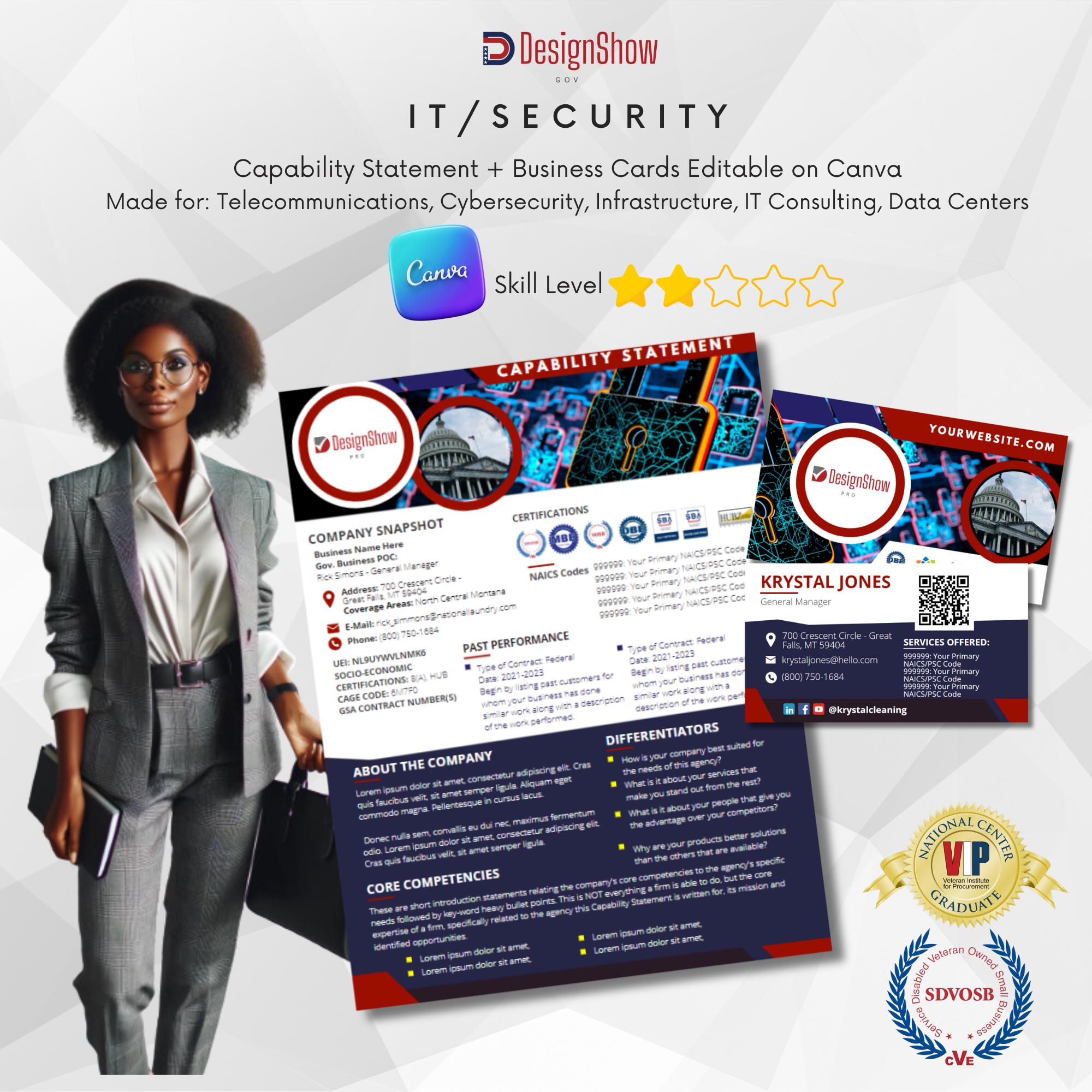 Editable It/cyber Capability Statement & Business Cards With Writing ...