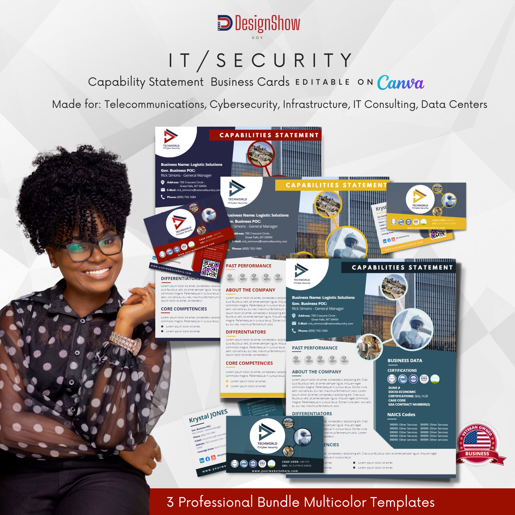 Editable It/cyber Capability Statement & Business Cards With Writing ...
