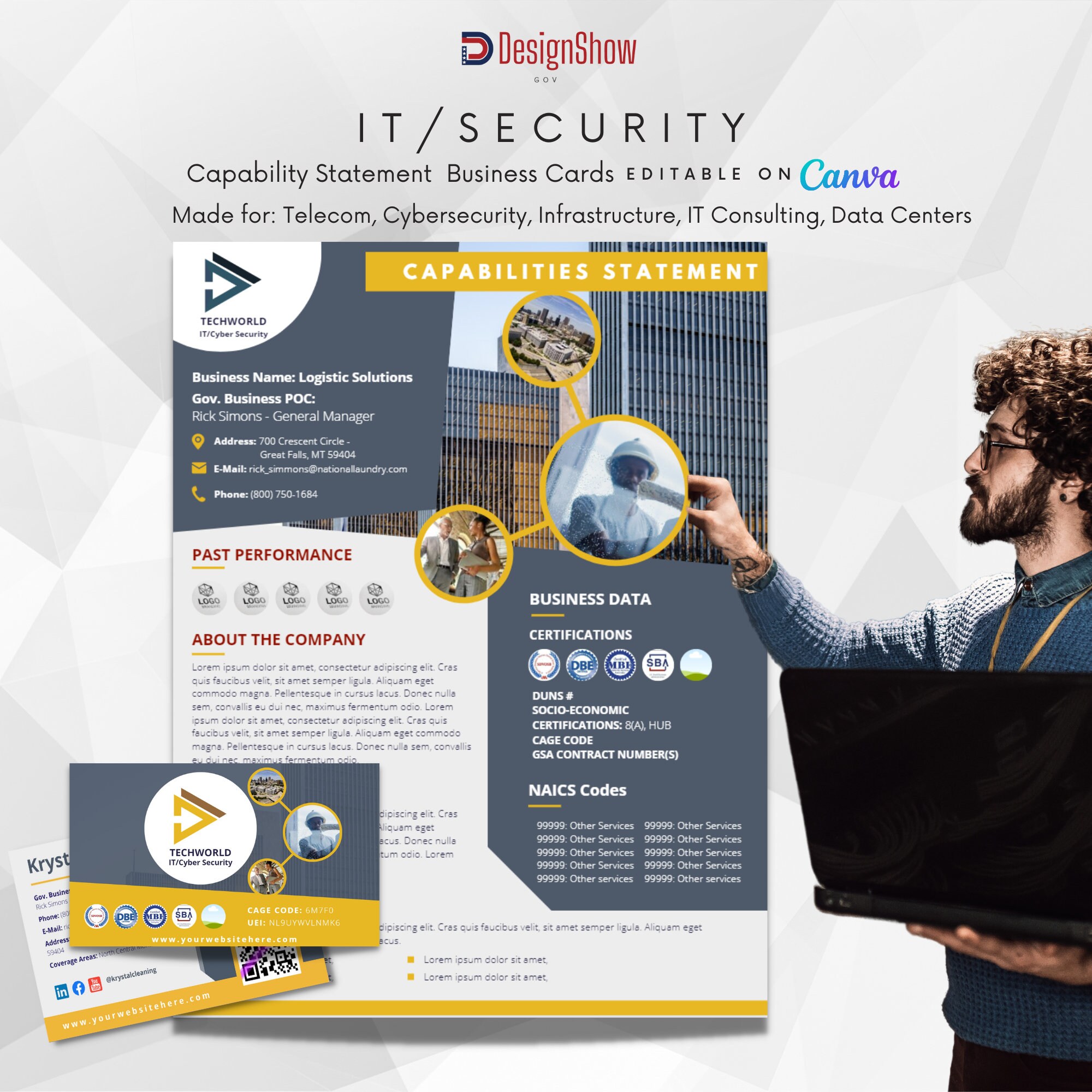 Editable It/cyber Capability Statement & Business Cards With Writing ...