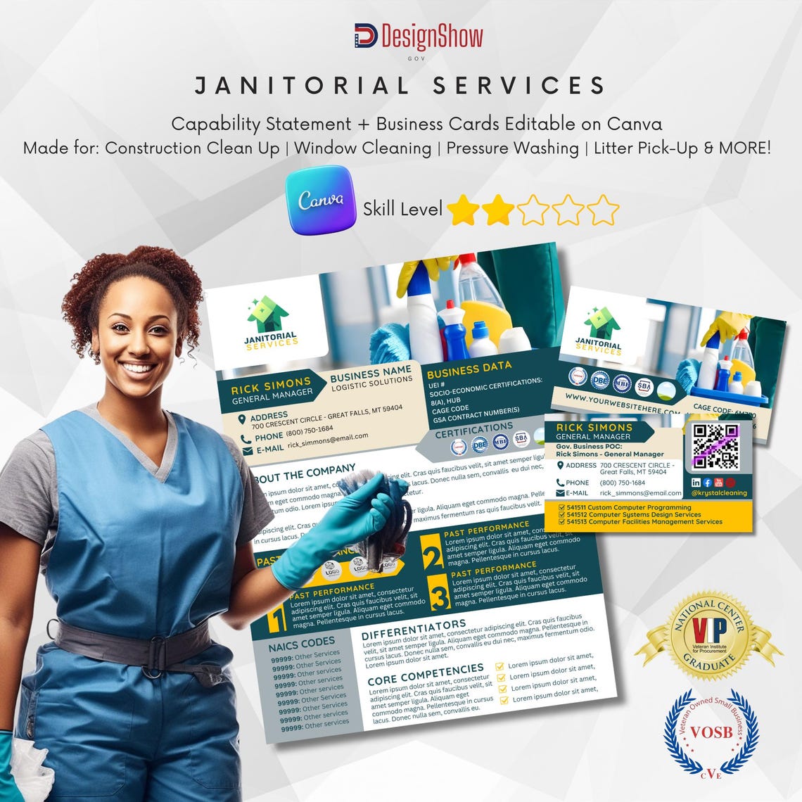 Janitorial Services Capability Statement & Business Card - Editable Ver ...