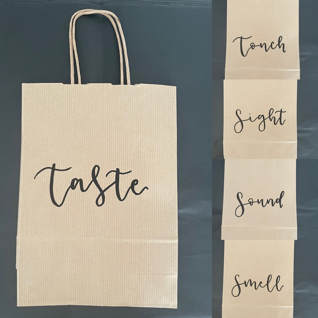 Handwritten Five Senses Gift Bags in Brown Kraft or White Paper With ...