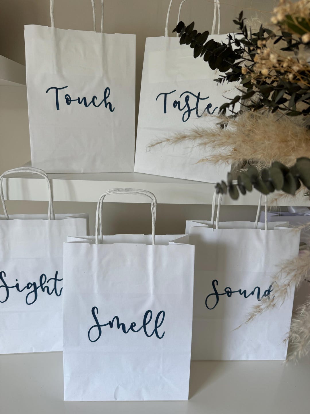 Handwritten Five Senses Gift Bags in Brown Kraft or White Paper With ...