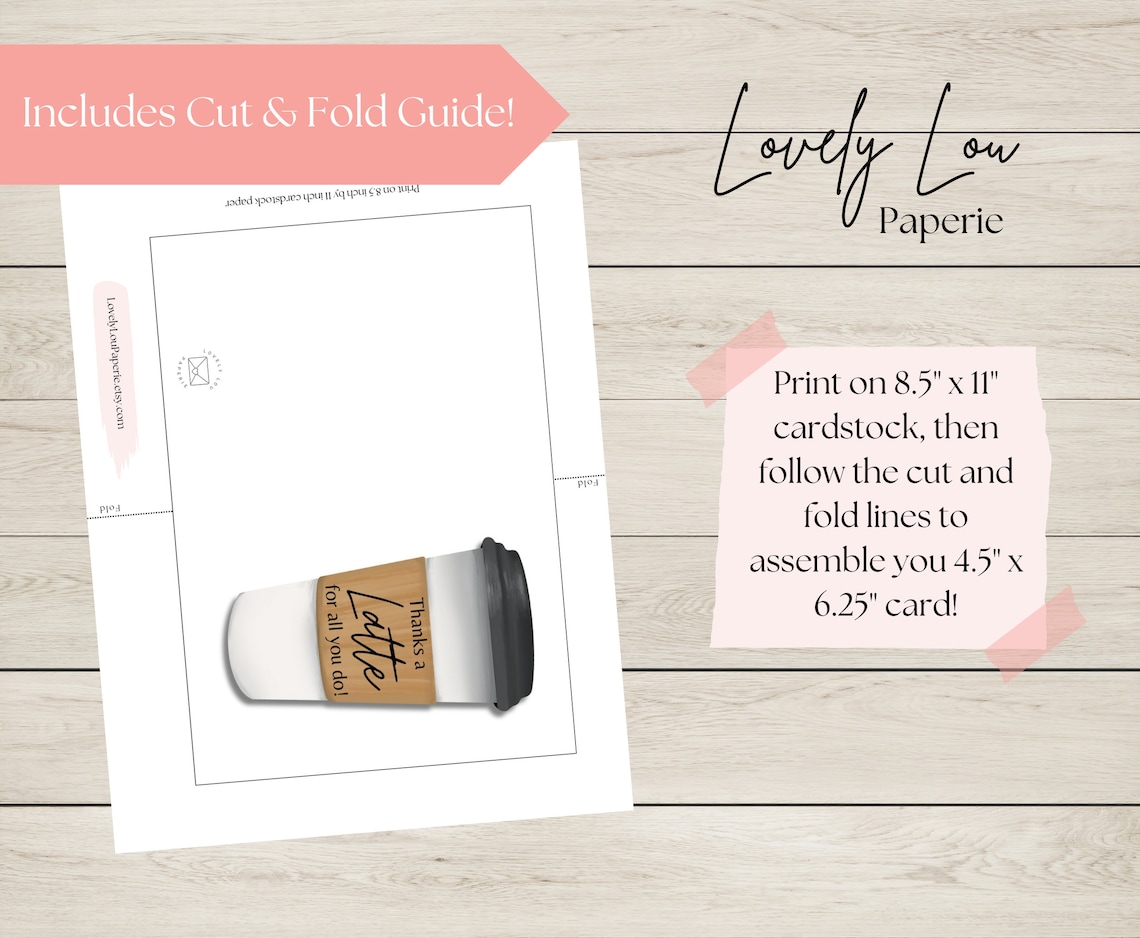PRINTABLE CARD Thanks a Latte Card Instant Download Teacher ...