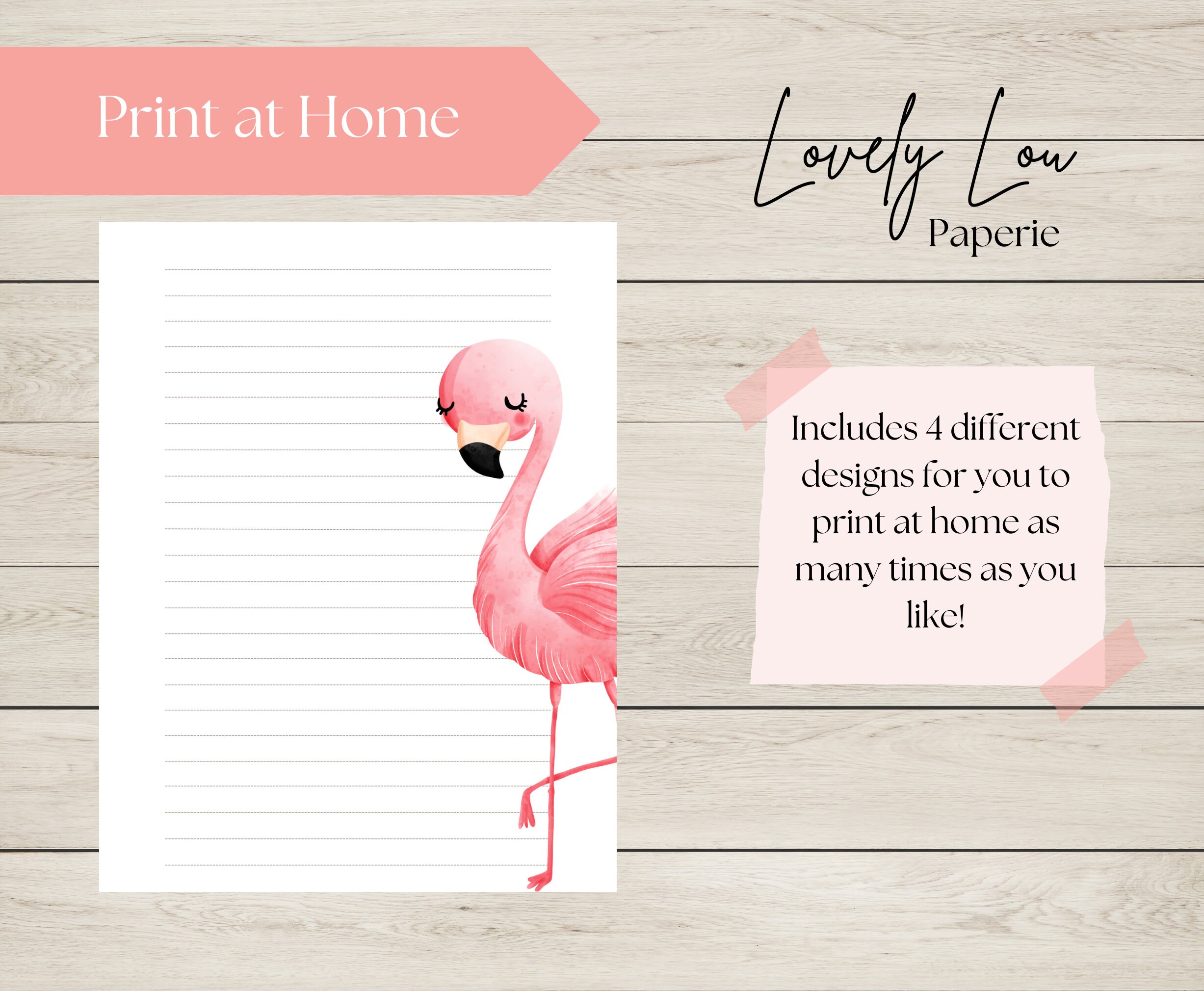 PRINTABLE Flamingo Stationary | Lined Flamingo Writing Paper | Instant ...