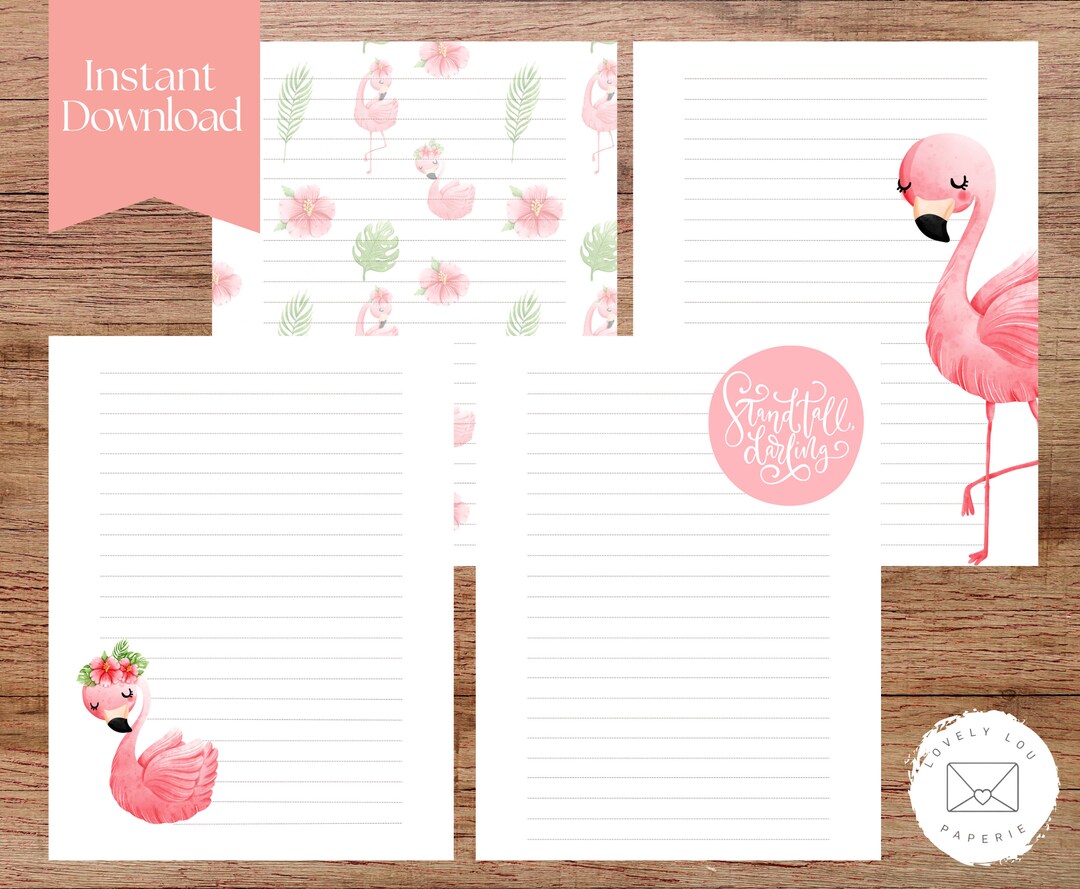PRINTABLE Flamingo Stationary | Lined Flamingo Writing Paper | Instant ...