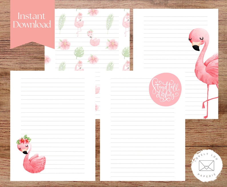 PRINTABLE Flamingo Stationary | Lined Flamingo Writing Paper | Instant ...