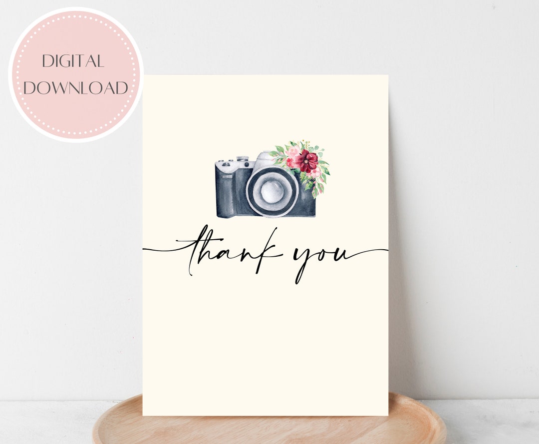 PRINTABLE Thank You Card to Photographer Instant Download Photographer ...