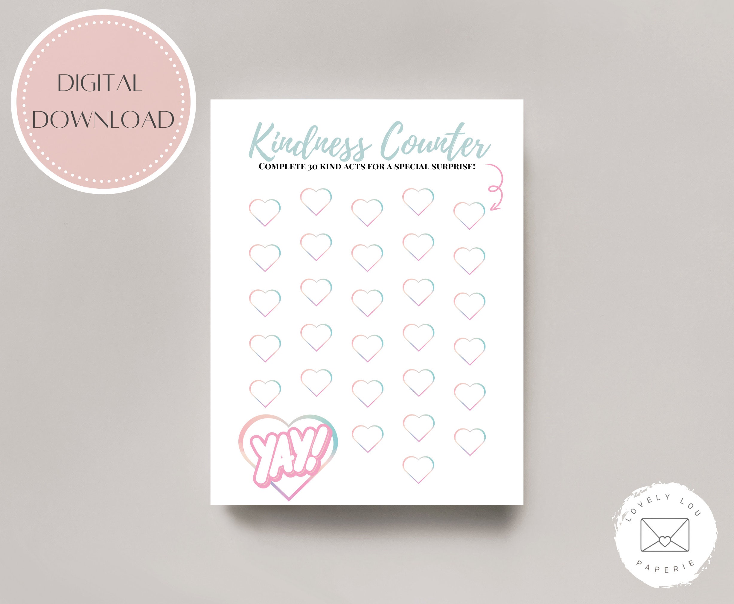 PRINTABLE Kindness Counter | Kindness Chart | Children's Kindness ...