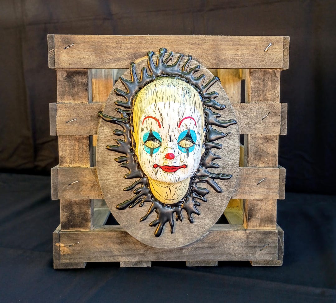 Clown Mask Wood Crate Ooak Creepy Goth - Etsy