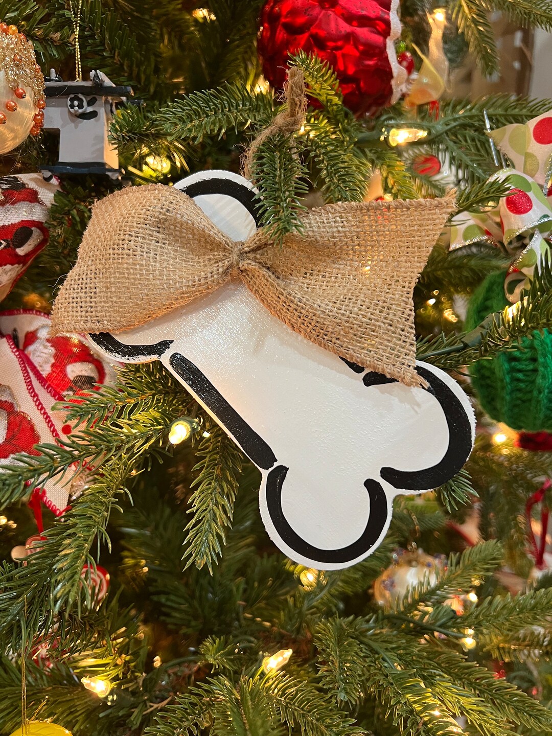 Hand-painted Dog Bone Ornament (white) - Etsy