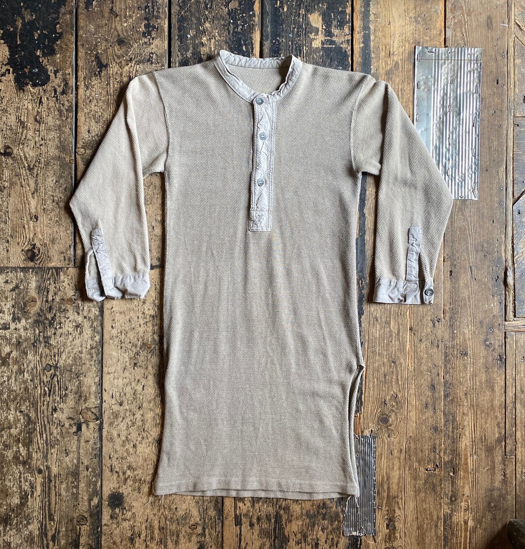 Vintage 1940s Swedish Military Waffle Henley, Grey, Metal Buttons. - Etsy