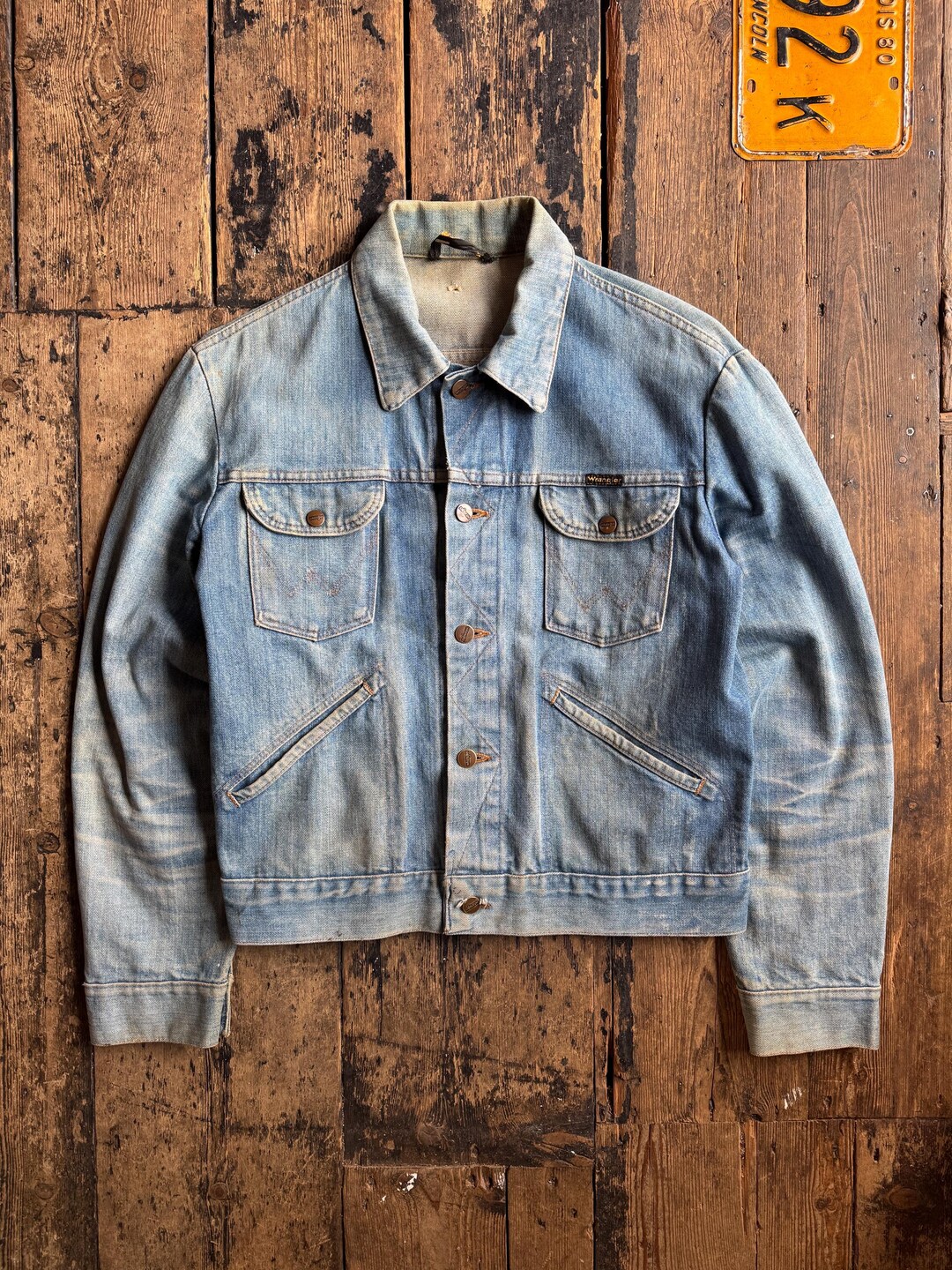 Vintage 1970’s Wrangler 124MJ Black Tag Denim Western Cowboy Trucker Jacket. Made in USA, Size ...