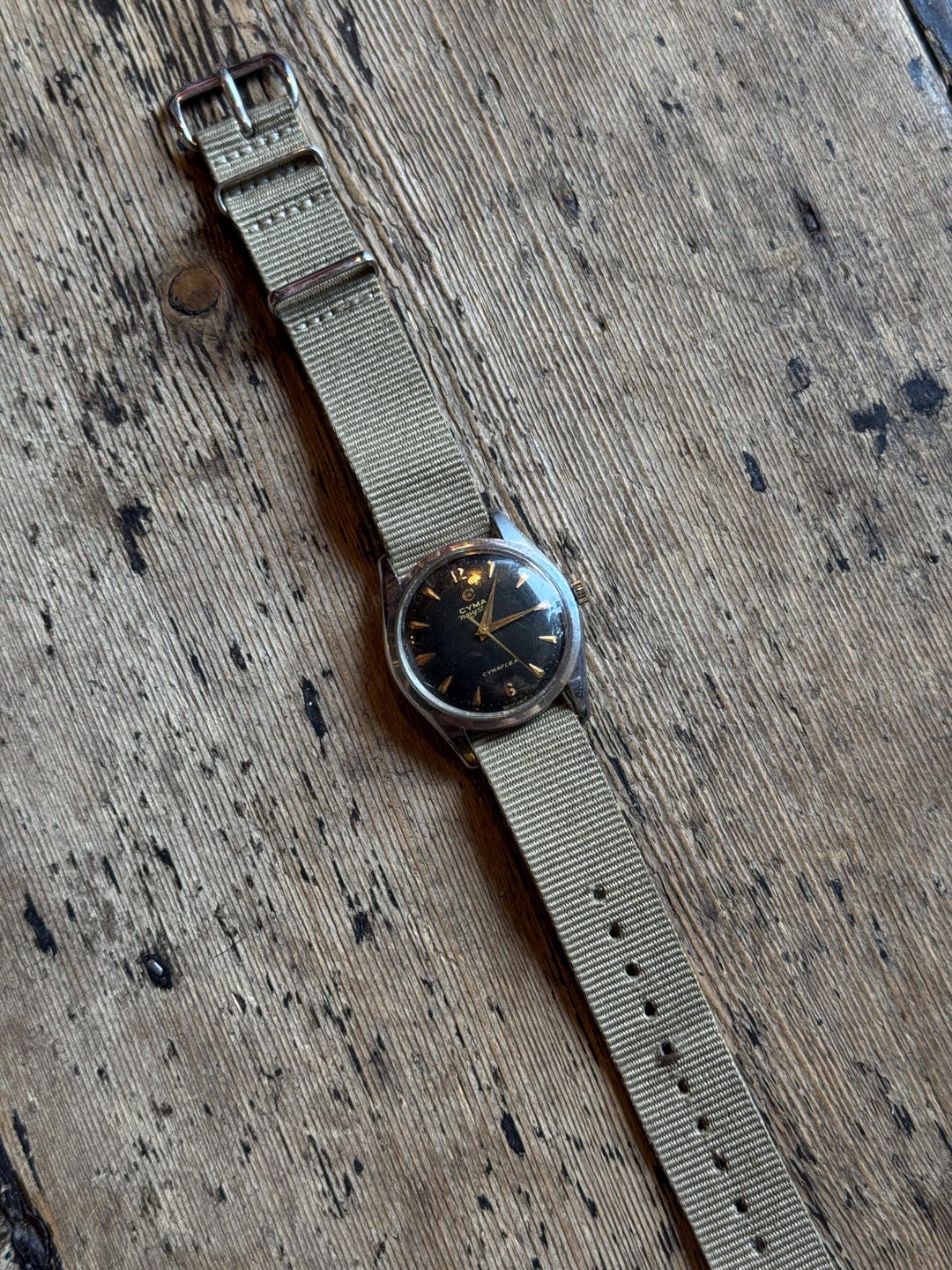 Vintage 1950s CYMA Cymaflex Navystar Military Watch: Gold Gilt Dial ...