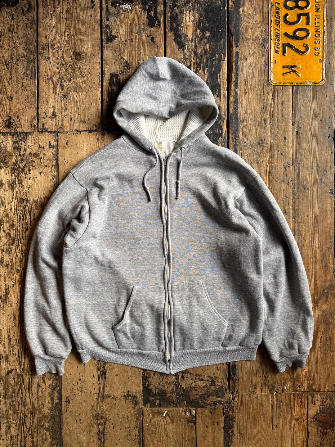 Vintage 1970s Kings Road Thermal Hoodie, Sears EMAR Zip, Sunfaded Large ...