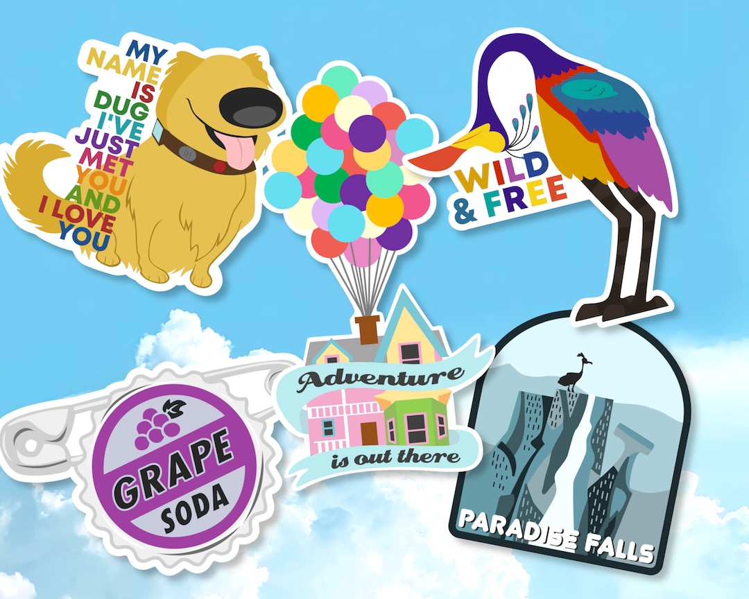 Disney up Stickers Carl & Ellie Grape Soda Dug Sticker Paradise Falls ...