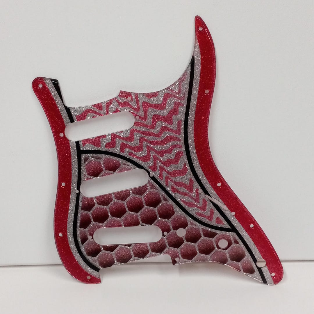 SPG Strat Pick Guard With Custom paint by Bat Done in Silver Flake With ...