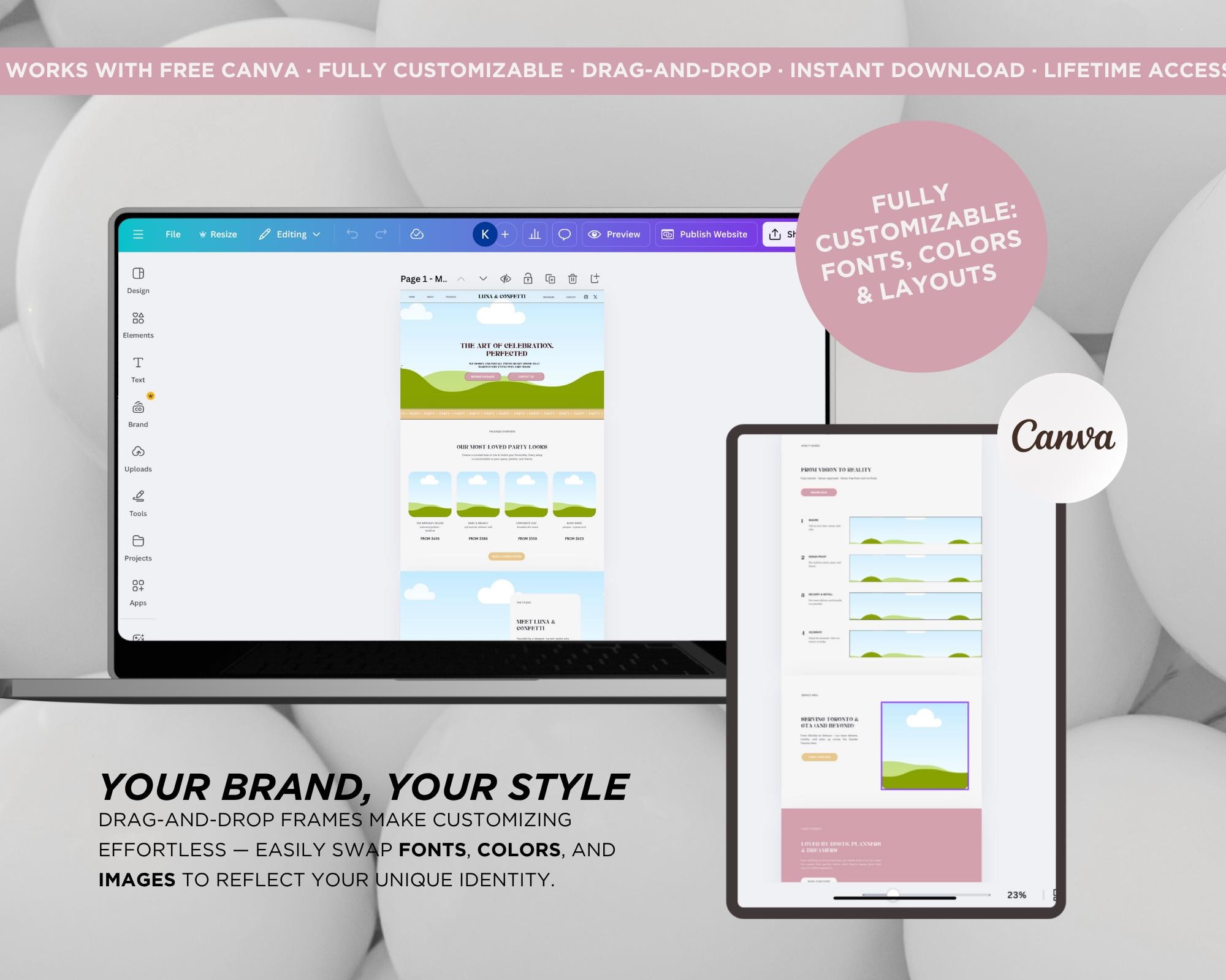 Party Planner Canva Website Template | Balloon Décor, Event Stylist ...