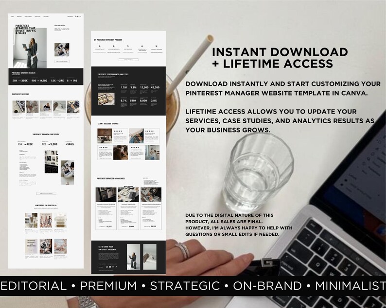 Pinterest Manager Website Template Canva | Pinterest Strategist Website ...