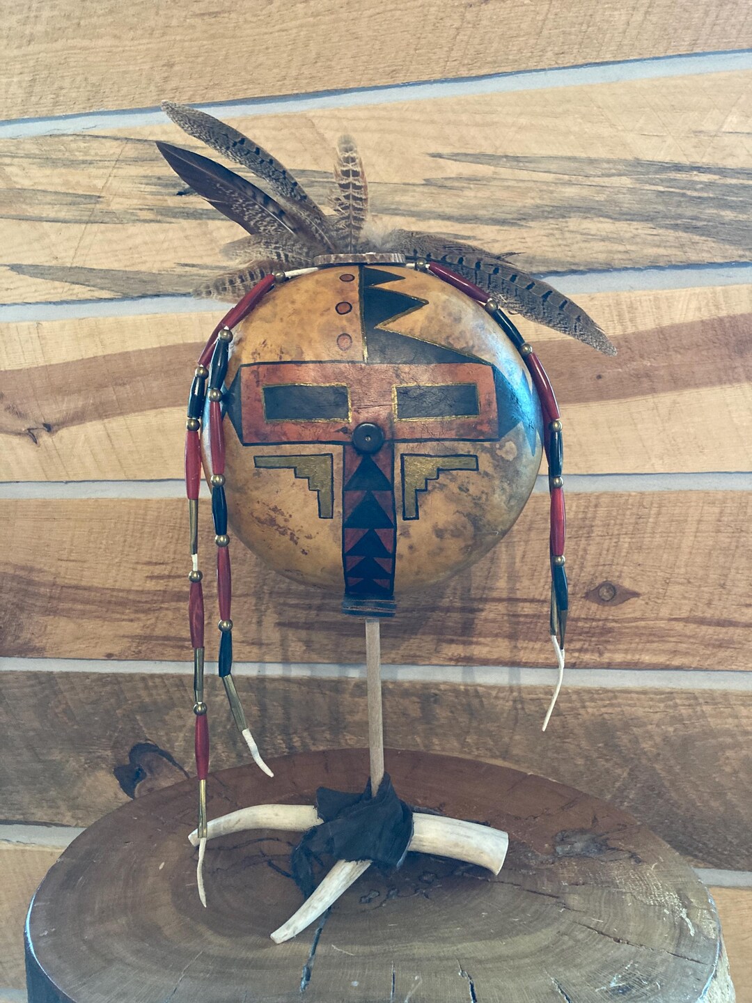 GOURD ART - Gourd Mask on Antler Stand - Southwest Art - Native ...