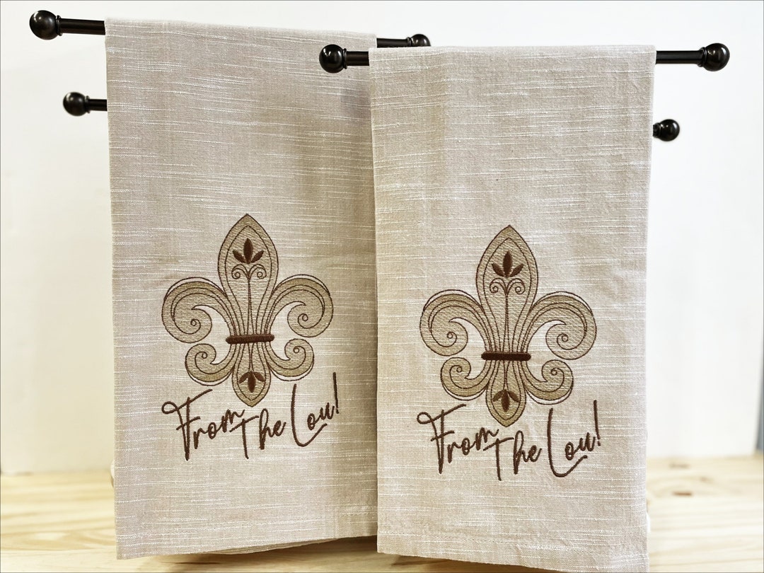 St. Louis Themed Kitchen Towel, Embroidered Fleur De Lis, "from the Lou ...