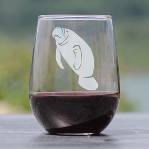 Manatee Cute Stemless Wine Glass Beach House Decor Gifts for Lovers of ...