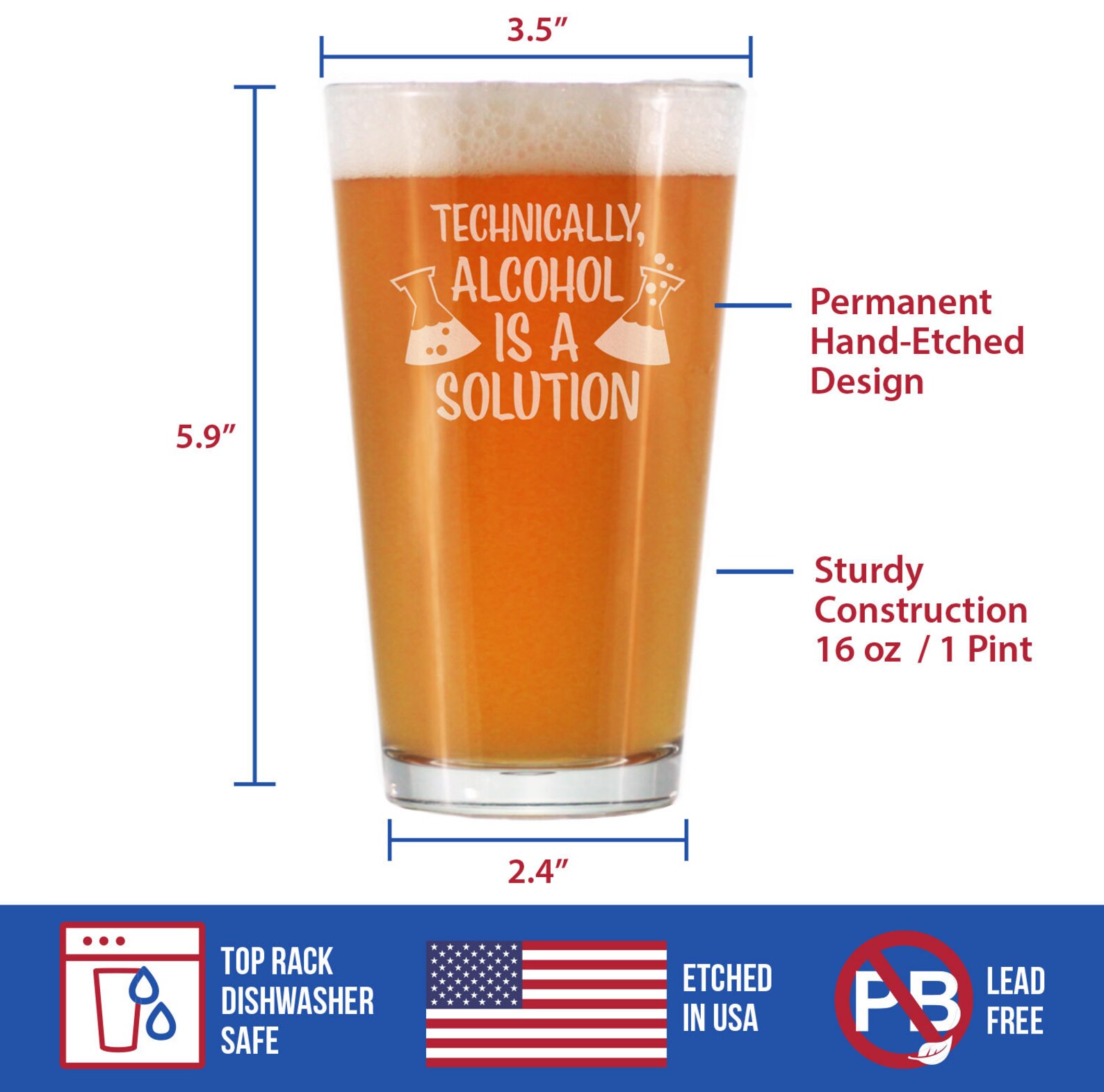 Alcohol is a Solution Cute Funny Pint Glass for Beer Etched - Etsy