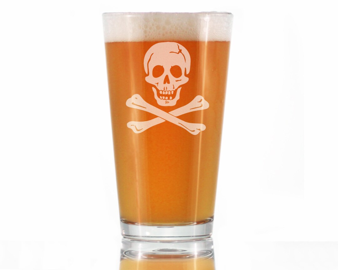 Skull and Crossbones Pint Glass for Beer Skull Decor and Jolly Roger ...