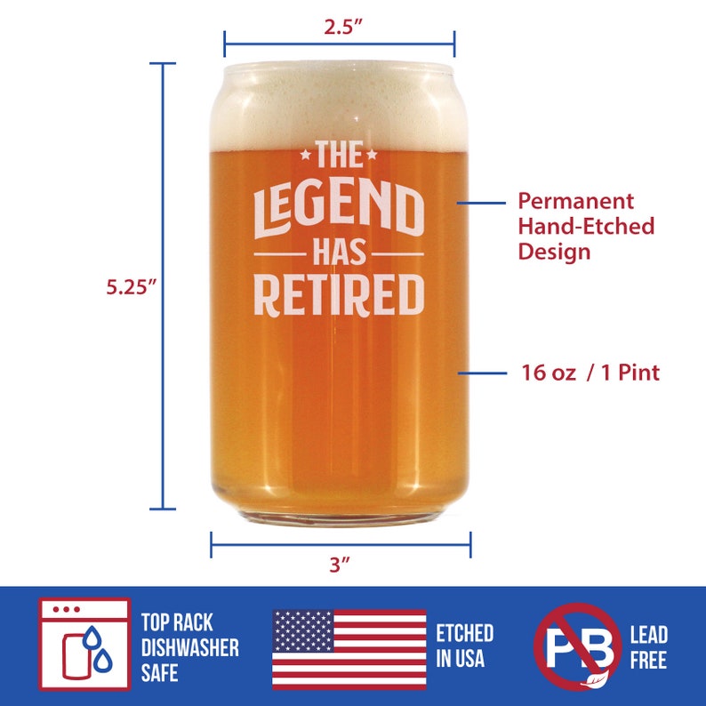 The Legend Has Retired Cute Funny Beer Can Shaped Pint Glass - Etsy