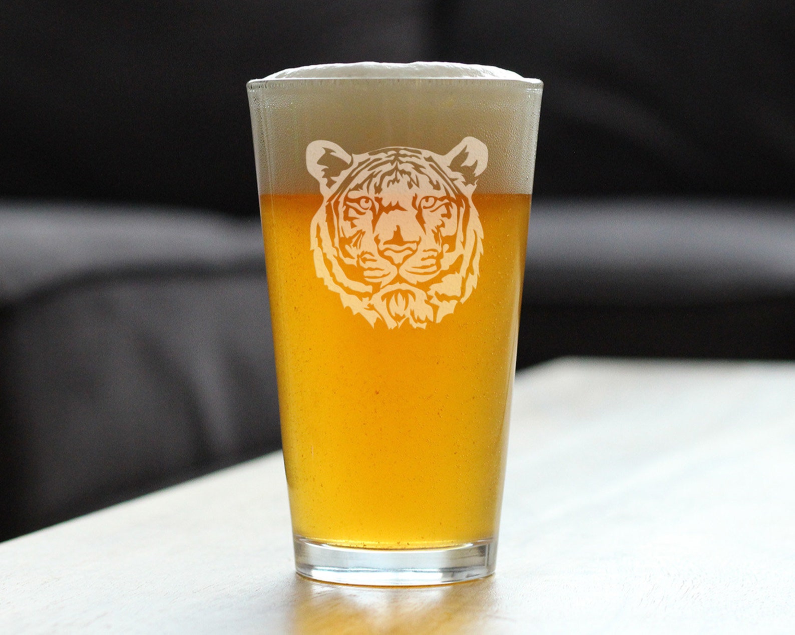 Tiger Face Pint Glass, 16 Oz, Etched Animals, Zoo Animals Gift for ...