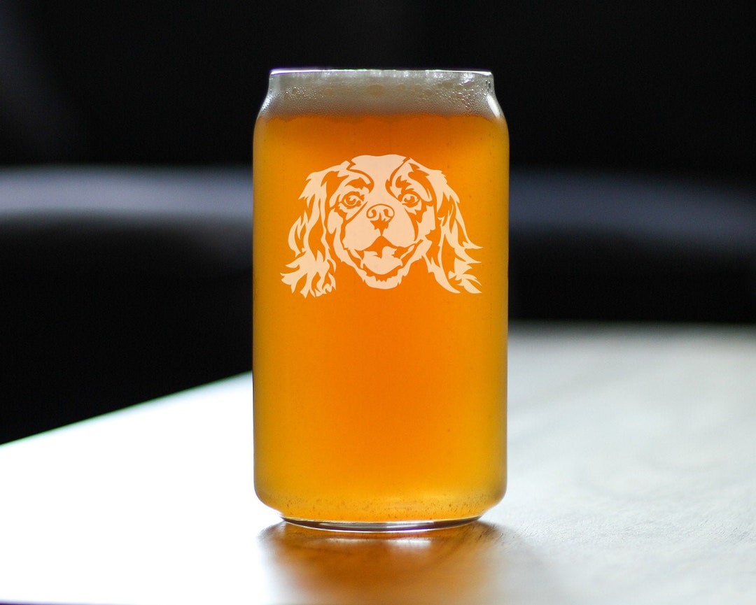 Cavalier King Charles Spaniel Face - Beer Can Pint Glass, Etched ...